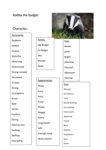 wrd mat on Bobby the Badger character and setting | Teaching Resources