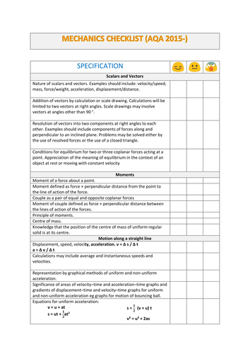 A-LEVEL PHYSICS (AQA 2015-): MECHANICS UNIT - STUDENT CHEKLIST ...