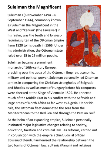 Suleiman the Magnificent Handout | Teaching Resources