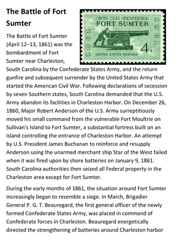 The Battle of Fort Sumter Handout | Teaching Resources