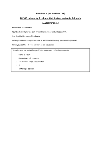 GCSE French Role Plays (new spec 1-9) | Teaching Resources