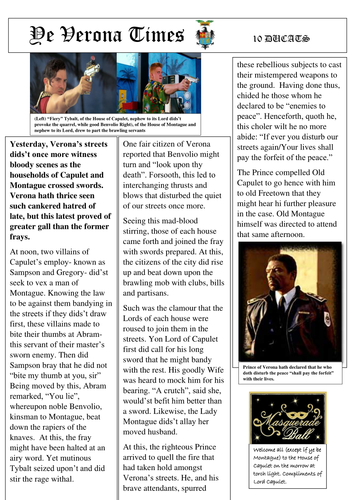 Lesson exploring Act 1, Scene 1 of 'Romeo and Juliet' | Teaching Resources