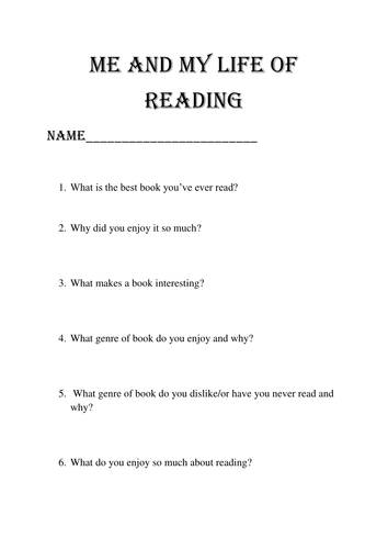 Me and my life of reading | Teaching Resources