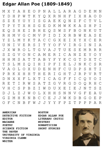 Edgar Allan Poe Word Search | Teaching Resources Edgar Allan Poe Word Search | Teaching Resources