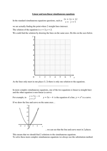 Simultaneous equations (linear and non-linear) | Teaching Resources Simultaneous equations (linear and non-linear) | Teaching Resources