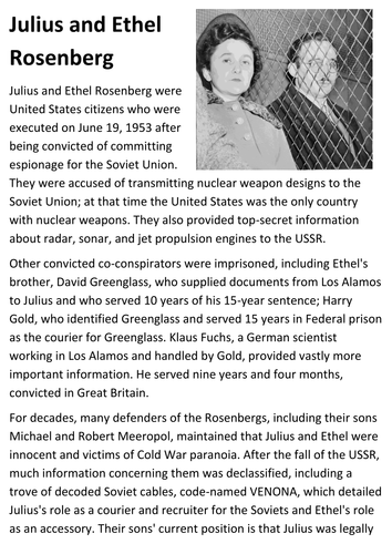 Julius and Ethel Rosenberg Handout | Teaching Resources