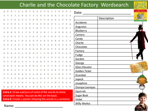 Novel Charlie and the Chocolate Factory Wordsearch Starter Settler ...