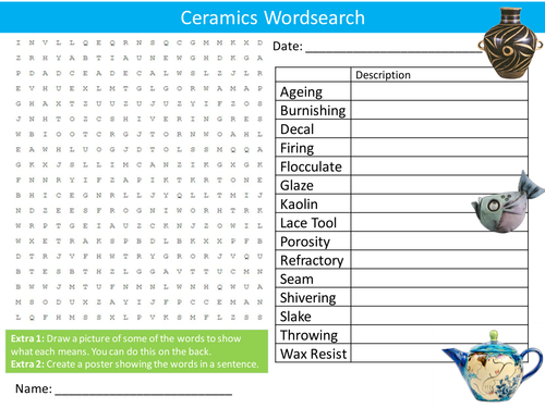 Ceramics Wordsearch Pottery Art & Design Starter Settler Activity ...