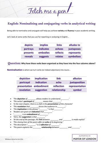 English (and Drama): Analytical verbs - striving for fluency and ...