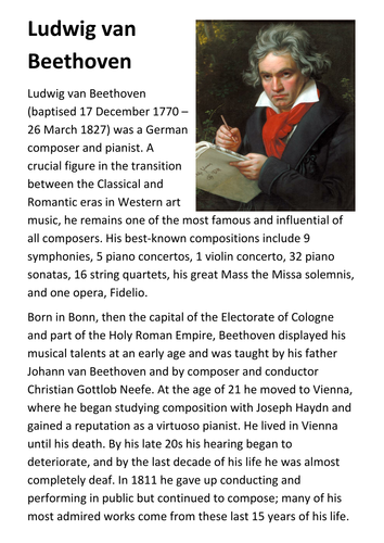 Ludwig van Beethoven Handout | Teaching Resources