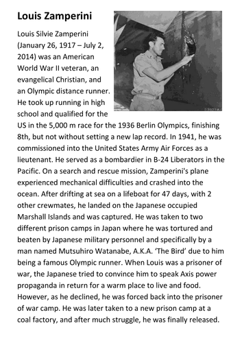 Louis Zamperini Handout | Teaching Resources