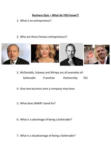 Business quiz overview | Teaching Resources