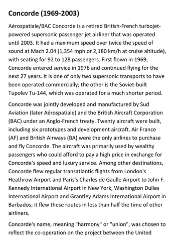 Concorde Handout | Teaching Resources
