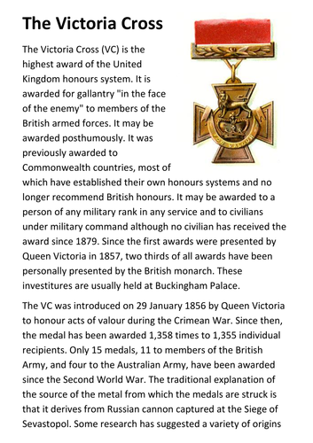 The Victoria Cross Handout | Teaching Resources