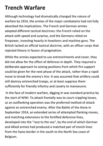 Trench warfare Handout | Teaching Resources