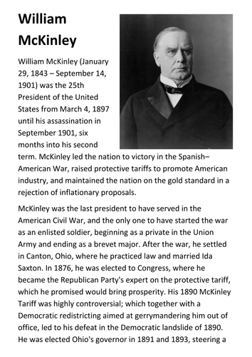 William McKinley Handout | Teaching Resources