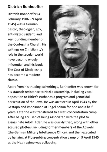 Dietrich Bonhoeffer Handout | Teaching Resources