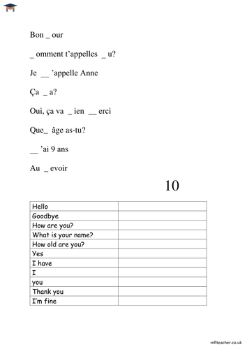 French - Greetings gap-fill worksheet by TheMFLTeacher | Teaching Resources