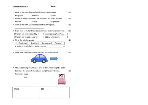Forces Assessment | Teaching Resources
