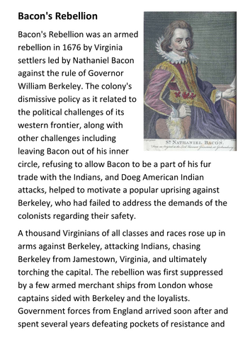 Bacon's Rebellion Handout | Teaching Resources