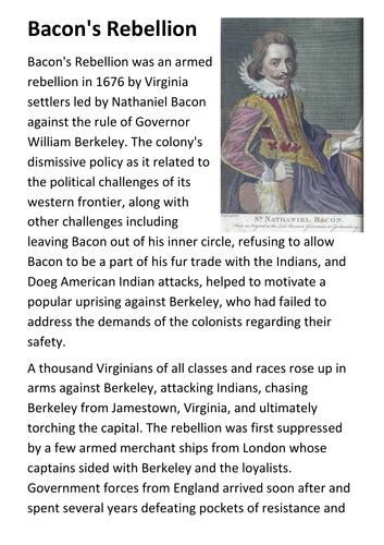 Bacon's Rebellion Handout | Teaching Resources