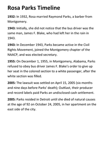Rosa Parks Timeline