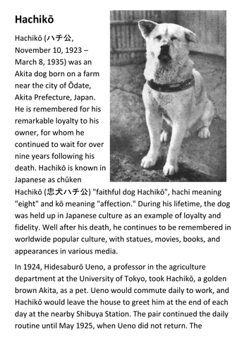 Hachikō Handout | Teaching Resources