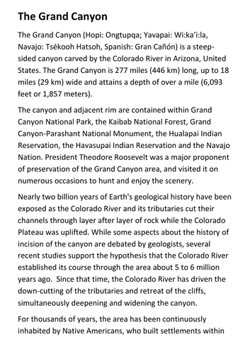 The Grand Canyon Handout | Teaching Resources