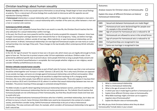 AQA GCSE Religious Studies Human Sexuality Worksheet | Teaching Resources