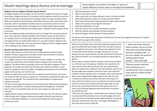 AQA GCSE Religious Studies Religious Teachings on Divorce and Re-Marriage | Teaching Resources
