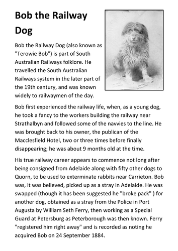 Bob the railway dog Handout | Teaching Resources