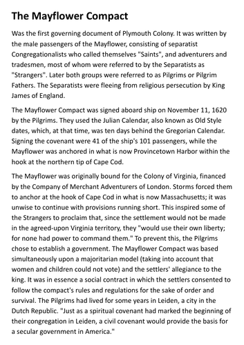 Mayflower Compact Handout | Teaching Resources