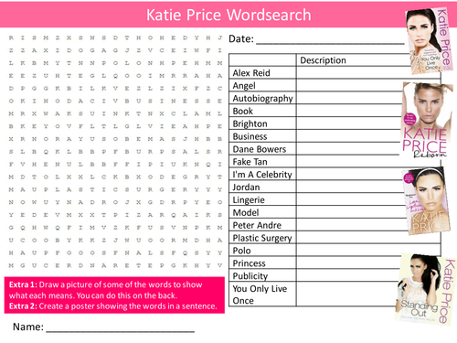 Katie Price Wordsearch Famous People Celebrities Starter Settler ...