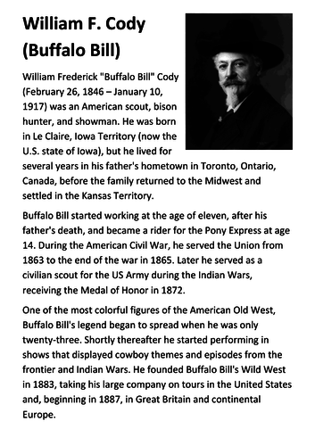 William F Cody (Buffalo Bill) Handout | Teaching Resources