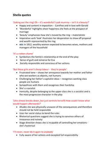 An Inspector Calls - Sheila quotes | Teaching Resources An Inspector Calls - Sheila quotes | Teaching Resources