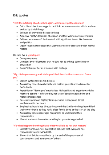 An Inspector Calls - Eric quotes | Teaching Resources An Inspector Calls - Eric quotes | Teaching Resources