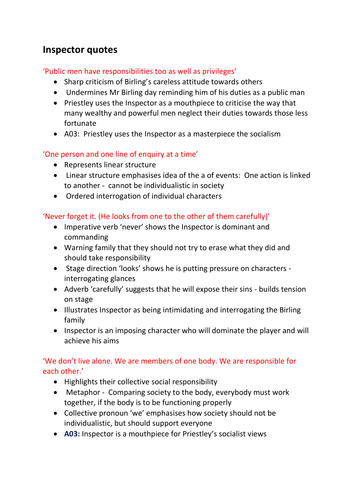An Inspector Calls - Inspector quotes | Teaching Resources An Inspector Calls - Inspector quotes | Teaching Resources