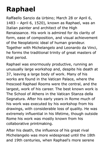 Raphael Handout | Teaching Resources