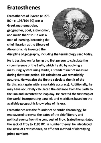 Eratosthenes Handout | Teaching Resources