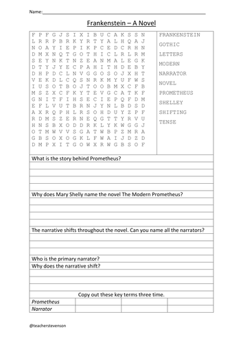 Frankenstein Wordsearch and Word Cloud Worksheets (FREE Version ...