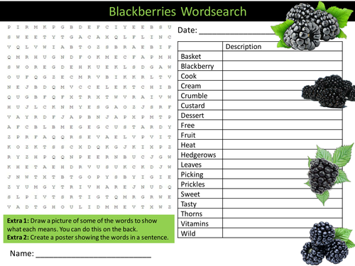 Blackberries Wordsearch Fruit Food Technology Starter Settler Activity ...