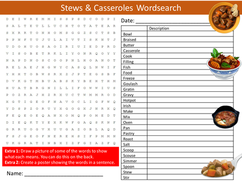 Stews and Casseroles Wordsearch Food Technology Starter Settler ...