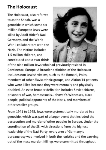 The Holocaust Handout | Teaching Resources