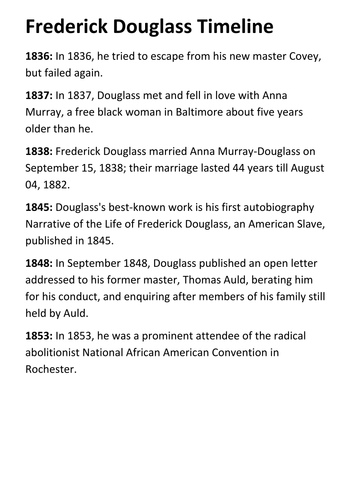 Frederick Douglass Life Timeline