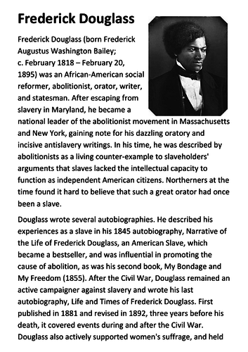 Frederick Douglass Handout | Teaching Resources
