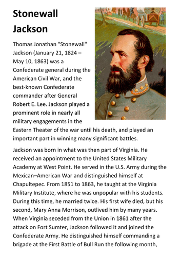 Stonewall Jackson Handout | Teaching Resources