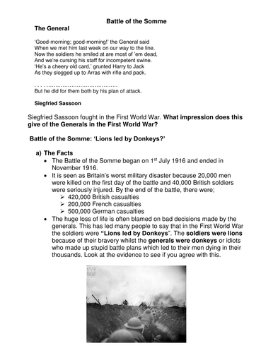 First World War - Lesson 6 - Battle of the Somme | Teaching Resources