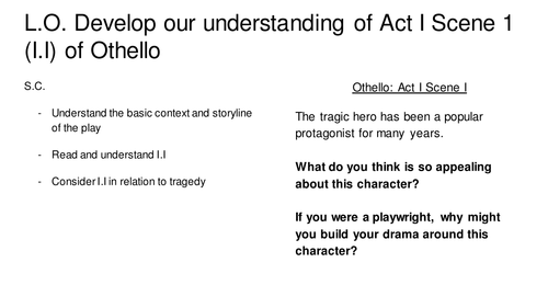 Othello - AQA A Level English Literature - Lesson 2 Act 1 Scene 1 | Teaching Resources