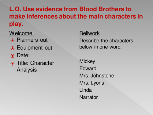 Blood Brothers - Character Review Lesson Series | Teaching Resources