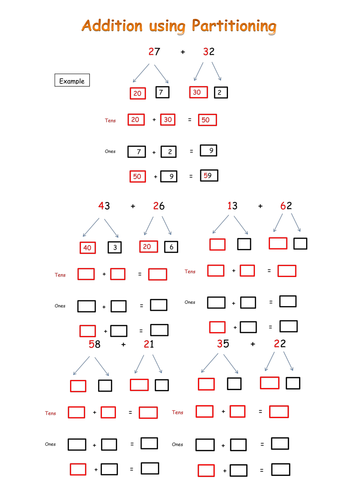 Addition of 2 digit numbers with partitioning worksheet | Teaching ... Addition of 2 digit numbers with partitioning worksheet | Teaching ...
